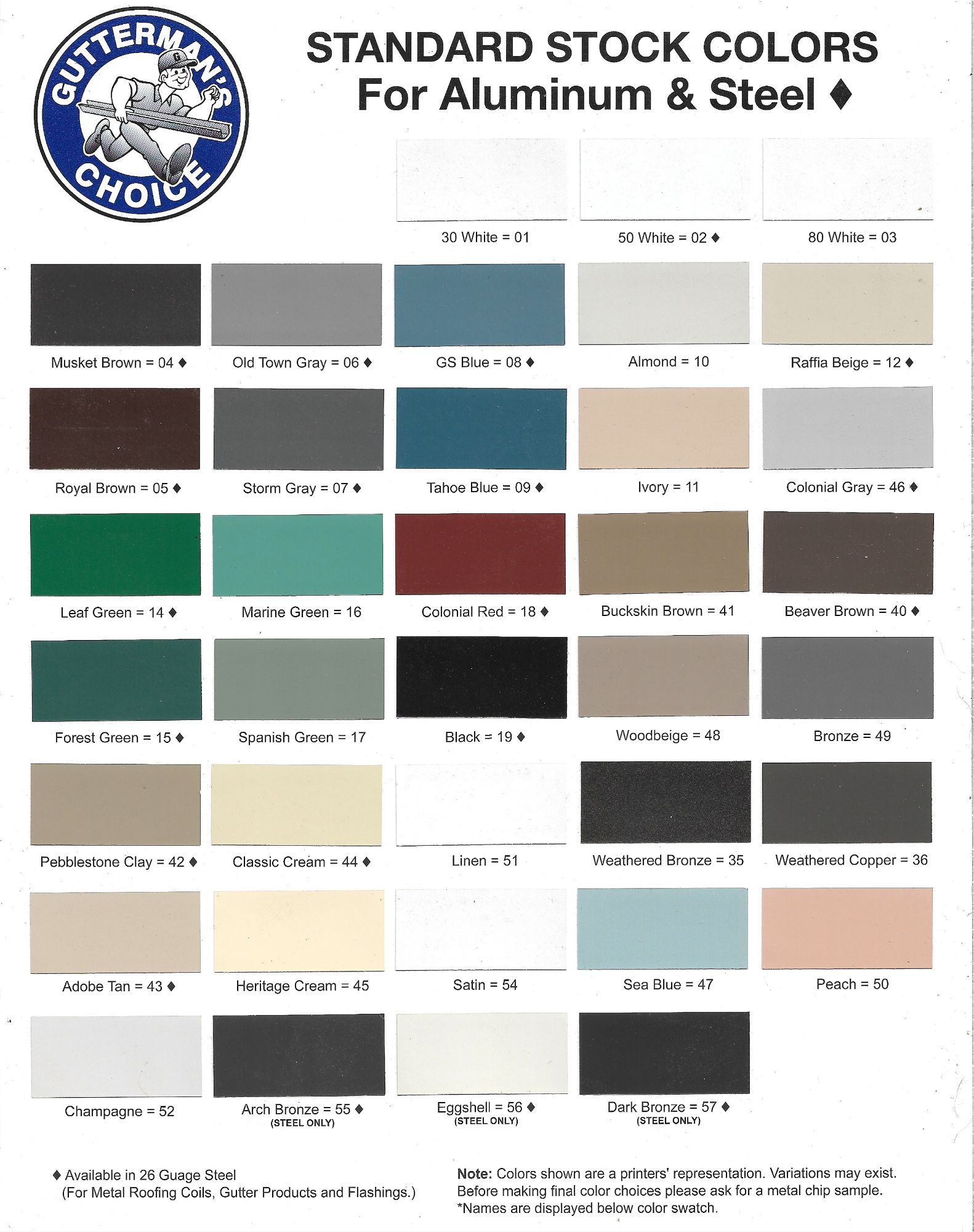 Color Chart – Cliffys Continuous Gutters
